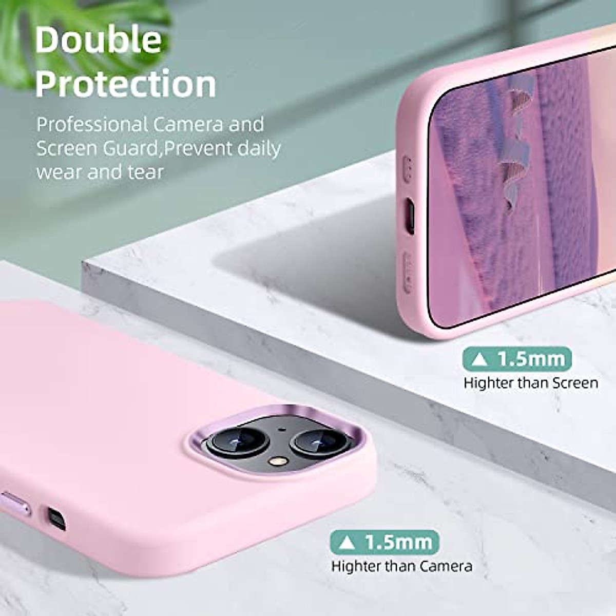 Ownest Compatible for iPhone 13 Case and iPhone 14 Case 6.1 Inch with Slim Silicone Shockproof Protective Phone Case for iPhone 13/iPhone 14 with [Soft Touch Microfiber Lining]-Light Pink