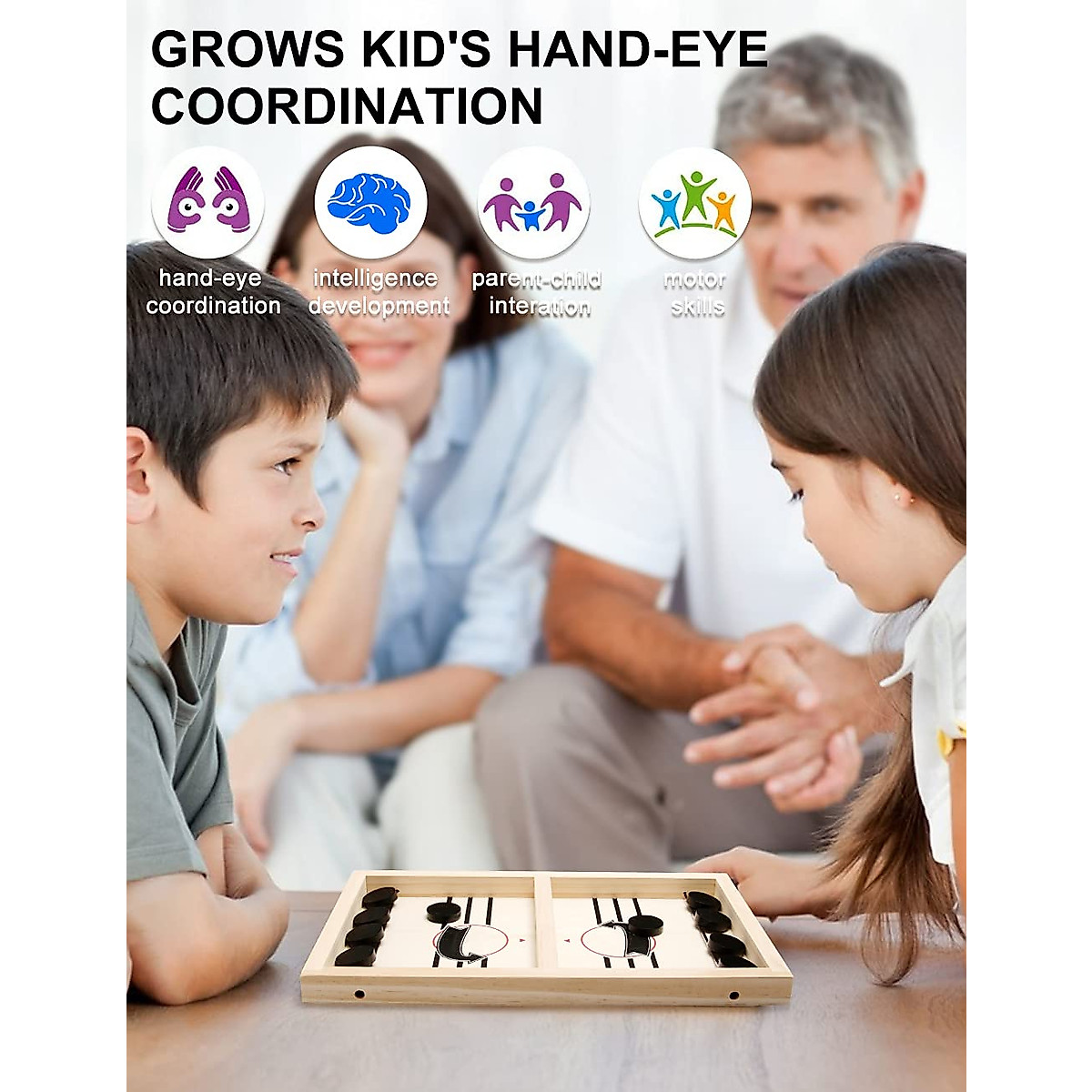 Fast Sling Puck Game, Slingshot Games Toy, Larger Wooden Hockey Game Sling Puck, Super Winner Board Games Toys for Adults, Kids, Parent-Child Interactive Chess Toy Board Table Game