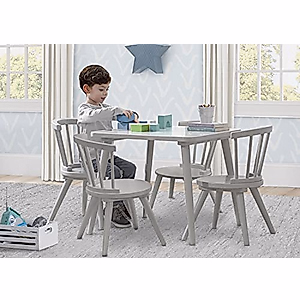 Delta Children Windsor Kids Wood Table and Chair Set (4 Chairs Included) - Ideal for Arts & Crafts, Snack Time, Homeschooling, Homework & More, Grey