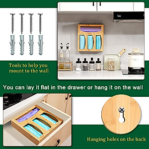 JIAFUEO Ziplock Bag Organizer, Bamboo Ziplock Bag Organizer Dispenser for Kitchen Drawer Retro Durable Closed Sandwich Snack Food Plastic Bag Organizer Holder