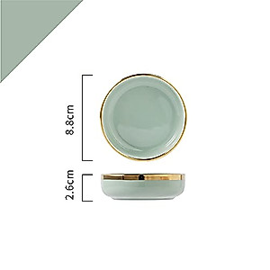 KeyChefLAB Ceramic Sauce Dishes Set, Porcelain White/Spring Green Round Sauce Serving Platter Dishes for Snack, Fruit, Dip (Spring Green, Set of 6)