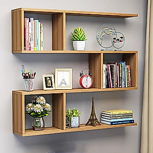 HM&DX Floating Shelf Wooden Floating Shelves for Wall,Modern Wall Mounted Shelves Floating Shelfs for Living Room Study Room Office,Wood Display Shelf Shelf Decor(39.4" L x 5.9" W x 29.5" H, Yellow)
