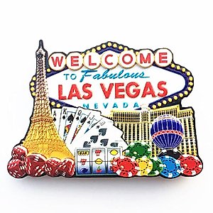 3D Las Vegas Skyline Fridge Magnet Home & Kitchen Decorative Magnetic Sticker, Classic Las Vegas Souvenir, Natural Resin Sign