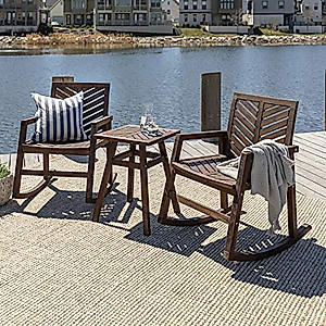 Walker Edison AZOWVINRCDB-3 Antigua Modern 3 Piece Chevron Solid Acacia Wood Outdoor Rocking Chair Set, Dark Brown