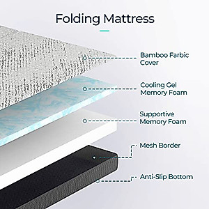 LINSY LIVING Folding Mattress, 4 Inch Trifold Mattress with Bamboo Cover, Queen Memory Foam Mattess, Foldable, Portable, Remoable&Washable Cover, Easy Storage Sofa Bed, Full Size, 80" * 60"