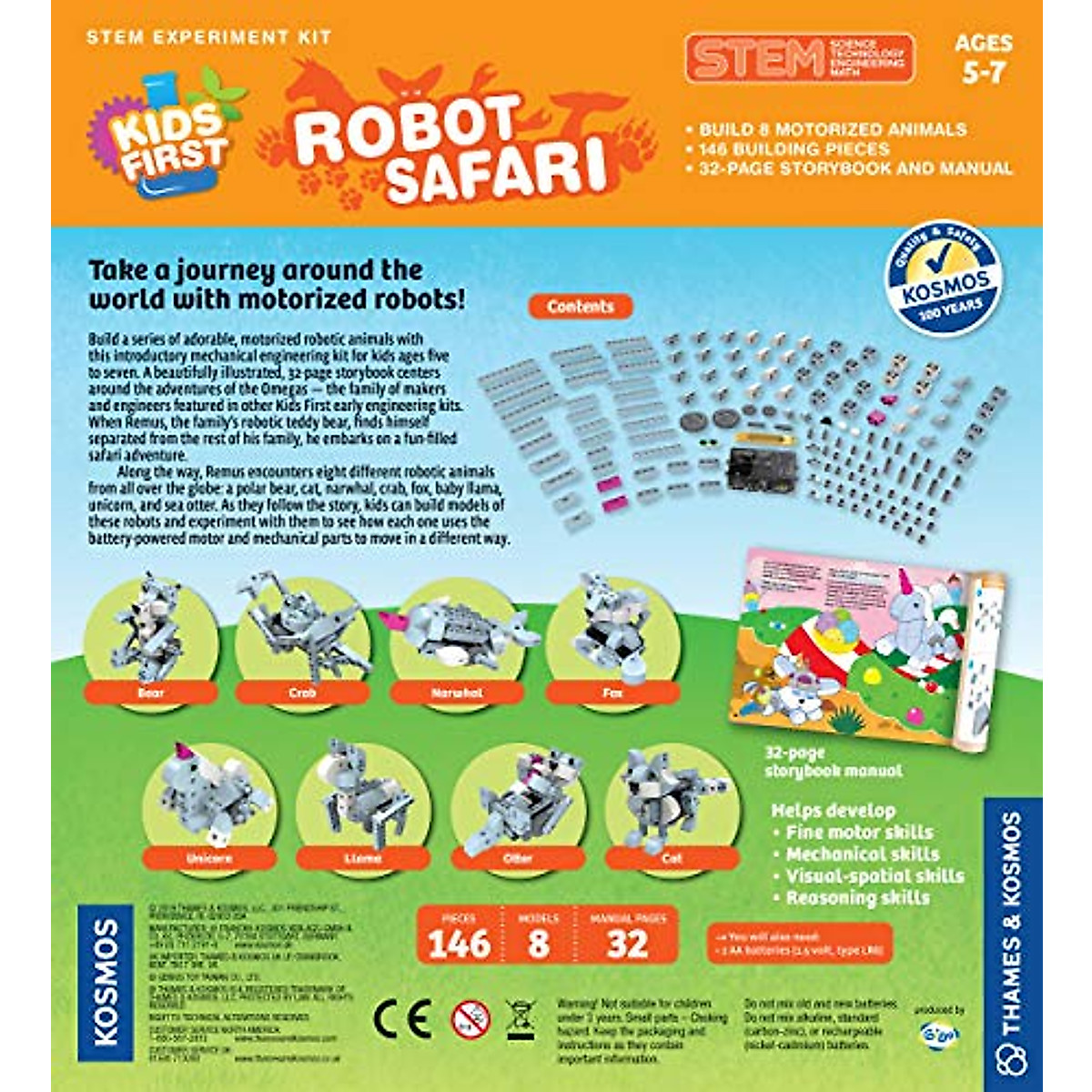 Thames & Kosmos Kids First: Robot Safari - Introduction to Motorized Machines Science Experiment Kit for Ages 5 to 7, Build 8 Robotic Animals Including A Unicorn, Llama, Narwhal & More