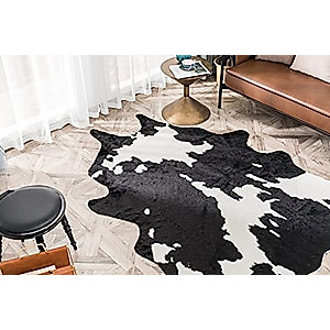 Larger Cow Print Rug Black and White Faux Hide Area Rug Faux Cowhide Rugs Animal Printed Area Rug Carpet for Home 62.2in x 86.6in/5.2 x 7.2ft