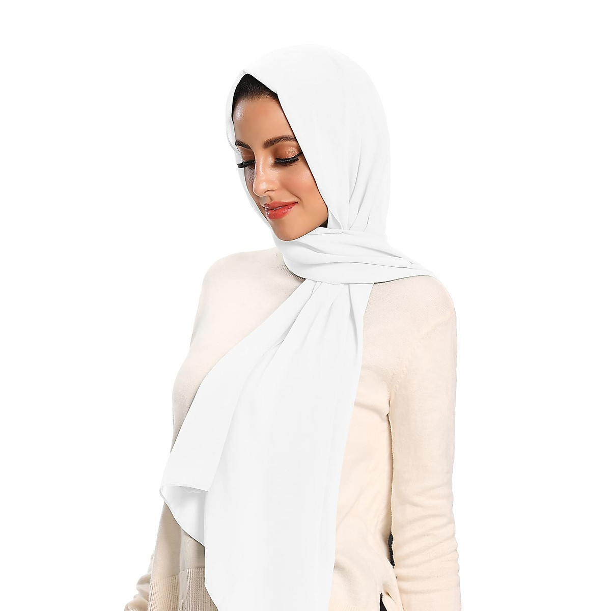Txameru Hijab for Women Chiffon Hijab Scarfs for Women Long Shawl (White)