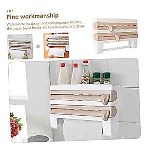 Holibanna Shelf Multi-Function Cutter Mounted Towels Multi- Towel Khaki in Wall- Stand Film Plastic Tools Function Supplies Sauce Four- Cling Kitchen with Multifunctional Holder Tool Mount