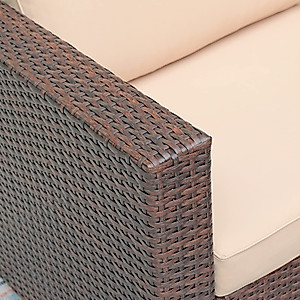 Super Patio Outdoor Patio Furniture Set, 5pc PE Wicker Rattan Sectional Furniture Set with Cushions and Coffee Table, Brown