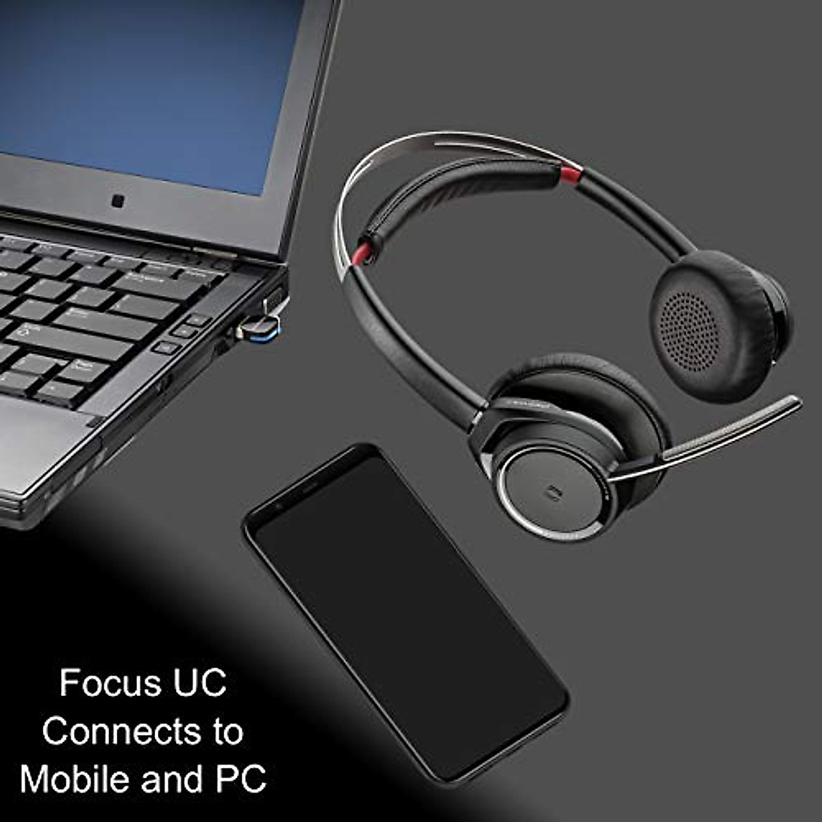 GTW Bundle Plantronics Voyager Focus UC Bluetooth Headphones - MS 202652-02-B, Compatible with Teams, Zooms, Meet, Streaming Music, Smartphones, PC, MAC, Tablet, Dongle with Charger