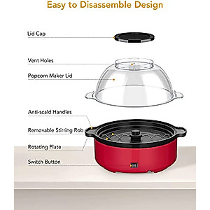 Kitchen Large Microwave Popcorn Maker, Hot-oil Popcorn Popper Maker with Nonstick Plate & Stirring Rod, Large Lid for Serving Bowl and Two Measuring Spoons, 16-Cup for Home Christmas Party Kids