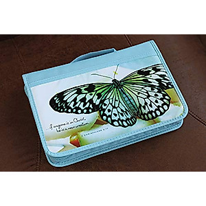 2 Corinthians 5:17 Butterfly Bible Cover for Women, Zippered, with Handle, Canvas, Aqua, Large