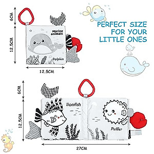 Vicloon Soft Cloth Baby Books, Baby Books 0-6 Months, 3D Black and White High Contrast Soft Cloth Book, Washable Non-Toxic Early Baby Book