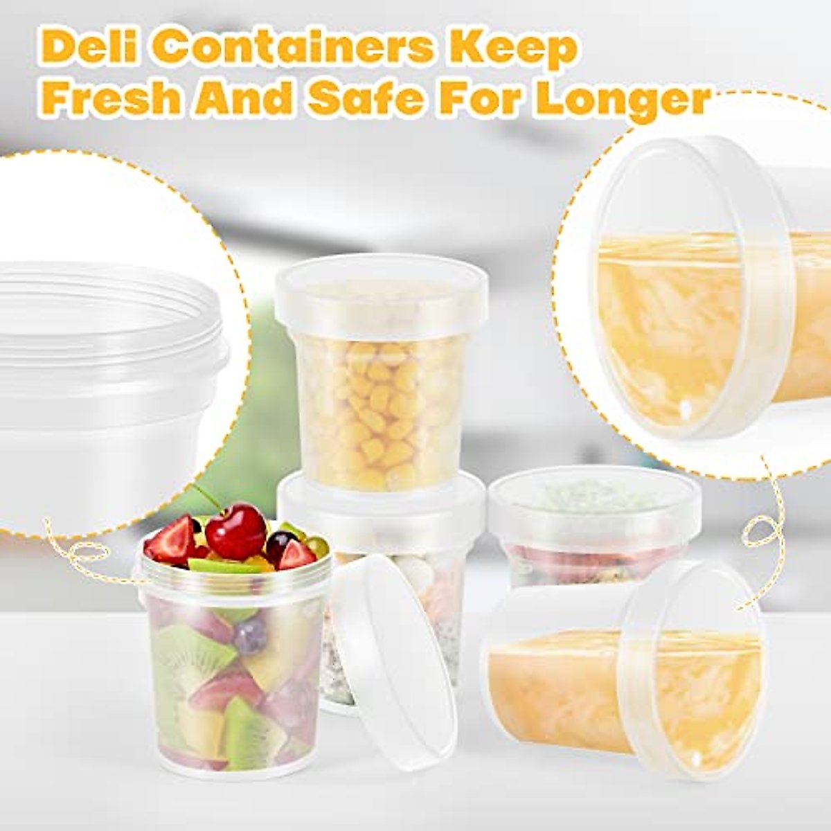 GLCON [16 Oz 5 Pack Twist Cap Food Soup Storage Containers with Lids Reusable Freezer Containers for Food with Screw On Lids, Freezer Container Leak Proof, Airtight BPA Free