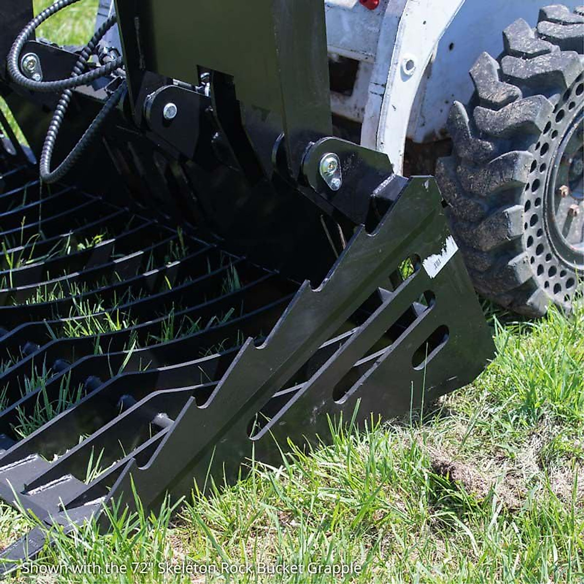 Titan Attachments 82" Skeleton Rock Grapple Rake, Universal Skid Steer Quick Tach, Fine-Grade Open Tine Bottom, Replaceable Cast Bucket Teeth, Reinforced Side Cutters, Universal Landscape Attachment