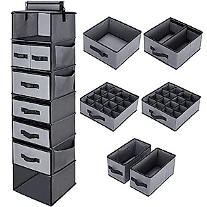 Kootek 7 Shelf Hanging Closet Organizer with Drawers, Hanging Closet Shelves Closet Storage 6 Clothing Drawer Side Pockets for Clothes, Bras, Socks, Underwear, Nursery Room, Wardrobe