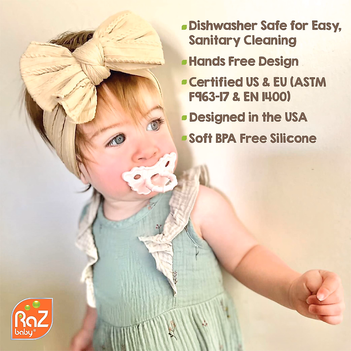 RaZbaby RaZbuddy RaZberry Teether/Pacifier Holder w/Removable Baby Teether Toy - 0M+ - Bpa Free (Elephant)