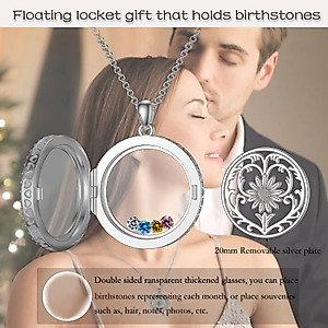 SOULMEET Round Sunflower Floating Locket Necklace That Holds Birthstones/Pictures/Hair Locket Living Flower DIY Floating Charm Memory Necklace for Women