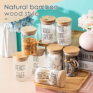 Tessco 8 Pcs Bathroom Jars with Lids Set 10Oz Apothecary Jars Glass Bathroom Jars with Bamboo Lid Cotton Ball Holder Funny Bathroom Canisters Bathroom Storage Decor for Floss Pick Makeup Organizer
