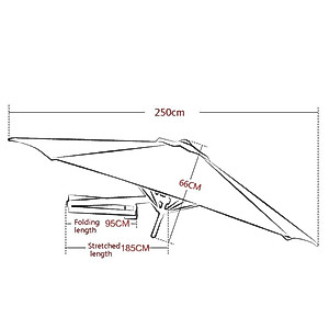 TEmkin Wall Mount Patio Umbrellas Parasol Outdoor Garden Balcony Sun Shade Umbrellas, Aluminium Pole, 8ft / 250cm (White) (White)