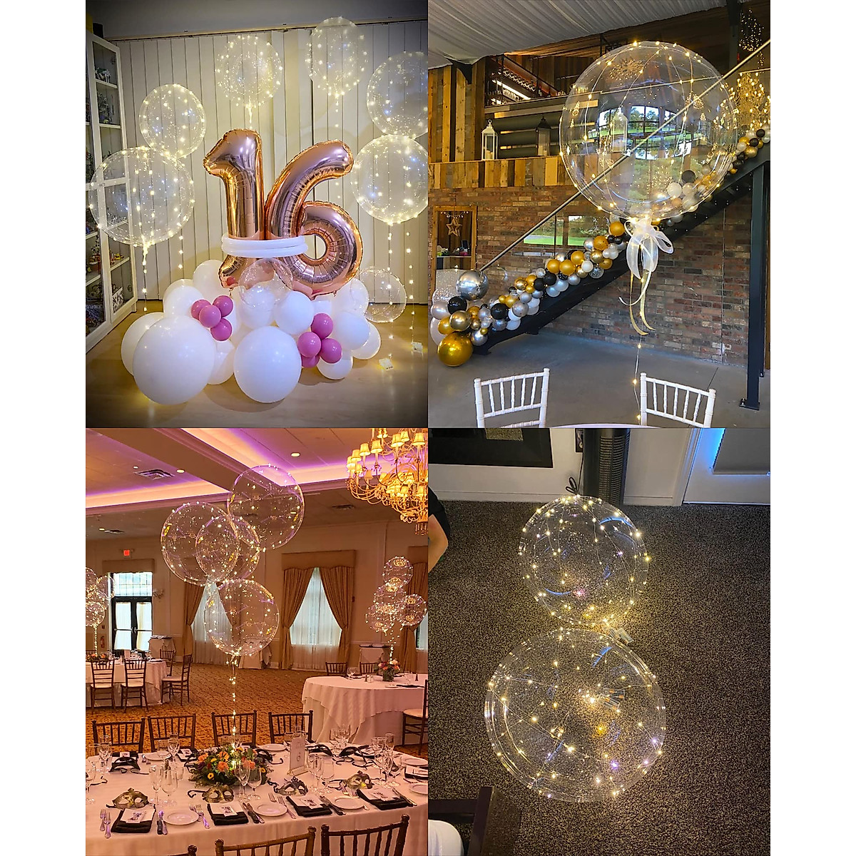 LED Balloons Light Up Balloons - 10 Pack Glow in the Dark Balloons, 20 Inch Clear Bobo Balloons with Lights, Bubble Balloons with String Lights, Helium Glowing Balloons for Party