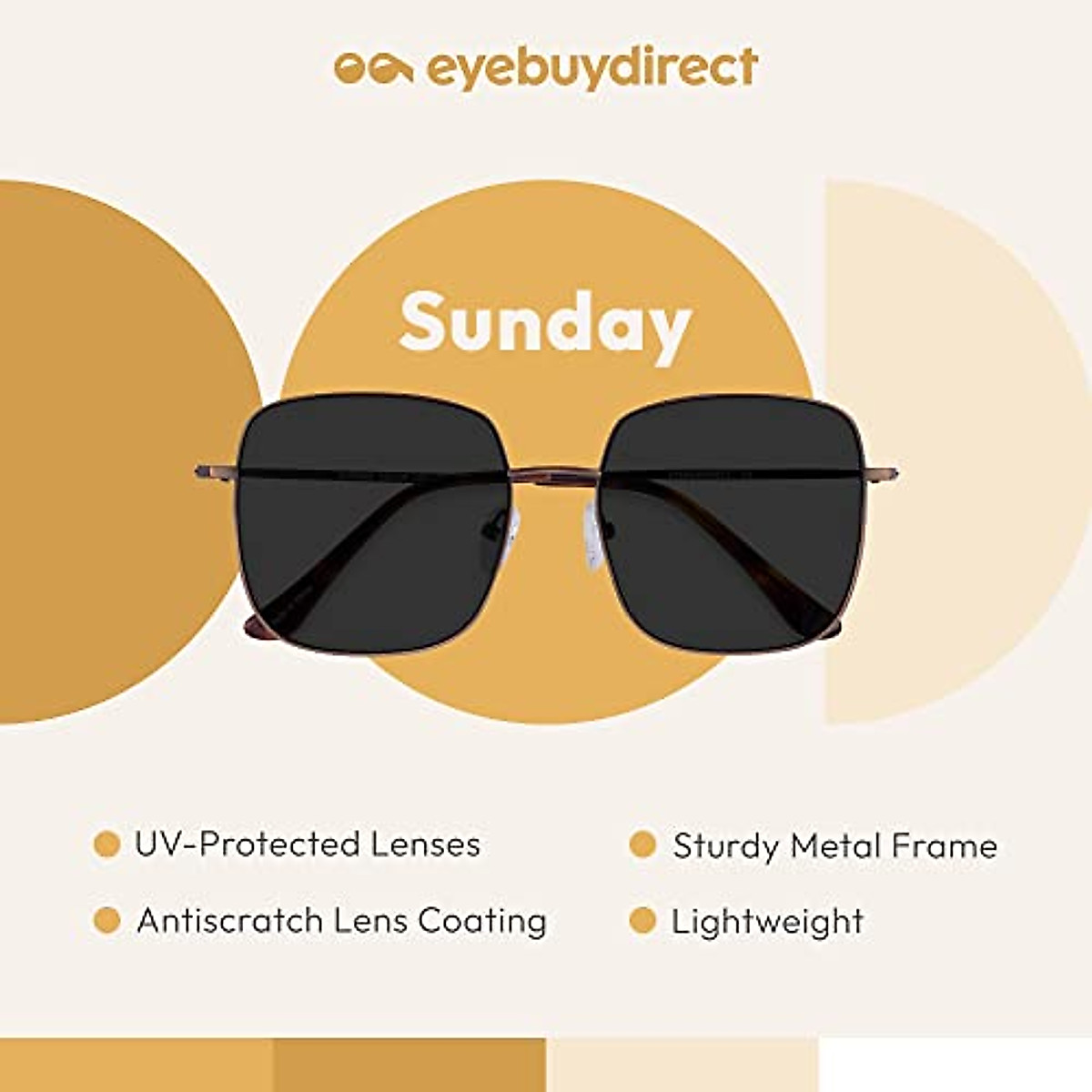 EYEBUYDIRECT Square Oversized Sunglasses, Scratch-Resistant Sunglasses for Women and Men with UV Protection, Non-Polarized, Sunday - Extra Large
