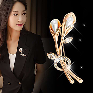 Blank Pin Temperament Fashion Elegant Artificial Flower Rhinestone Brooch Pin Brooch Wedding Brooch Jewelry Pin Breastpin Rhinestone Party Crystal Women Brooch (Gold, One Size)