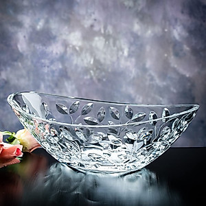 Elegant Crystal Serving Oval Bowl with Beautiful leaf design, Centerpiece For Home,Office,Wedding Decor, Fruit, Snack, Dessert, Server