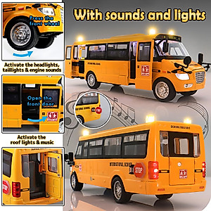 CORPER TOYS School Bus Toy Die Cast Vehicles Yellow Large Alloy Pull Back 9'' Play Bus with Sounds and Lights for Kids