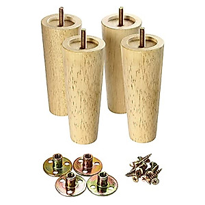 GOSCHE Round Solid Wood Furniture Legs Sofa Legs 6 inch, Natural Wooden Couch Legs, Replacement Legs for Armchair, Cabinet, Chair, Mid Century Modern Dresser Or Home DIY Projects Bun Feet