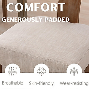 RIVOVA Mid Century Modern Dining Chairs Set of 2 Upholstered Linen Fabric Dining Chairs Curved Backrest Farmhouse Dining Room Chairs Kitchen Chairs with Wood Legs, Beige