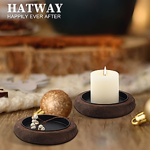 Hatway Wood Candle Holder Farmhouse Decor Wooden Pillar Candles Tray for Table Centerpiece Small Decorative Tray Riser Round Wooden Plate Pedestal Stand for Coffee Table for Christmas Decor Mu-2