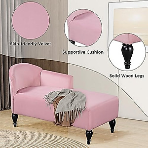 Bellemave Chaise Lounge Indoor, Velvet Upholstered Couch with Solid Wood Legs Corner Chair Arm Chase Lounge Sofa for Living Room, Office & Apartment (Pink)