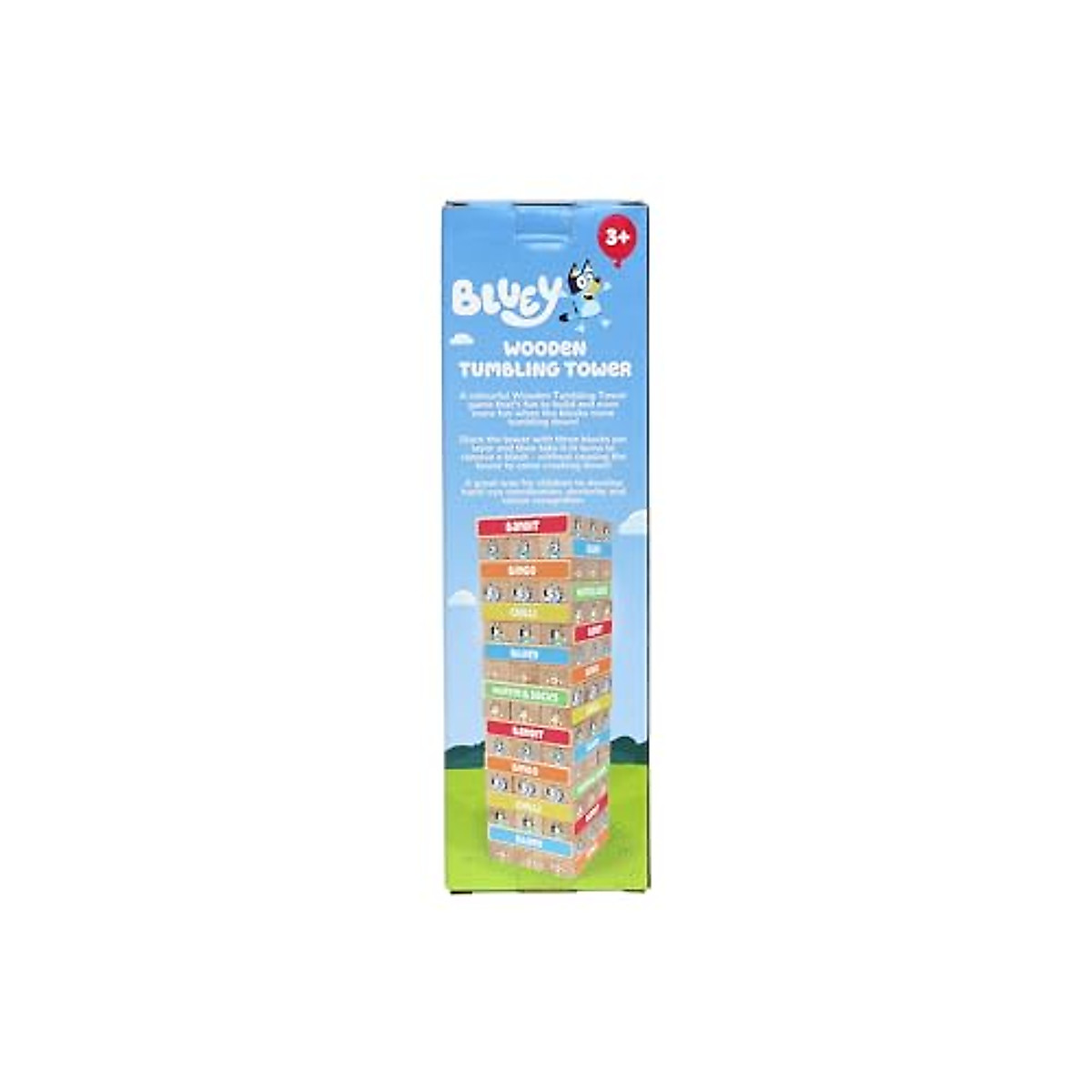Bluey Tumbling Tower – 54 Colorful Wooden Blocks – Fun Family Game – FSC Certified for Children 3 Years and Up