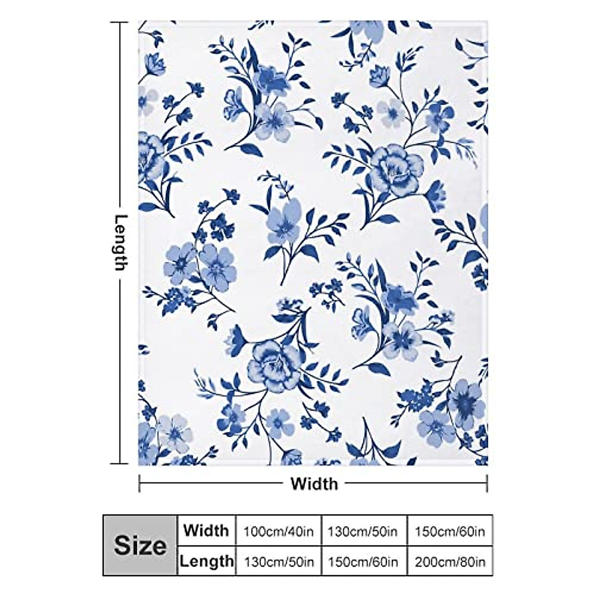 CHUWAN Throw Blanket Fuzzy Blanket Cozy Fleece Blanket Soft & Warm Fleece Flannel Pet Blanket Pet Throw Blue Rose 50"x60"