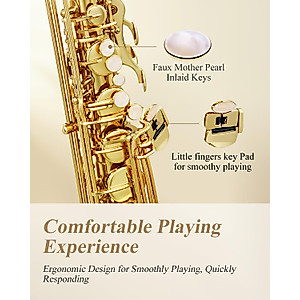 Eastar Tenor Saxophone Student Tenor Saxophone Bb Tenor Sax B Flat Gold Lacquer Beginner Saxophone With Cleaning Cloth,Carrying Case,Mouthpiece,Neck Strap, Reeds, Full Kit, TS-Ⅱ