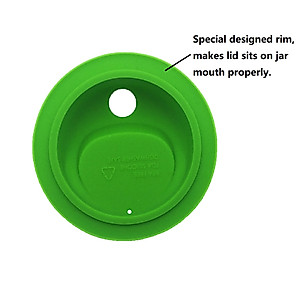 THINKCHANCES Reusable Food Grade and BPA Free Silicone Round Sip Coffee Juice Drinking Straw Lid Set with Stainless Steel Rings for Mason, Ball, Canning Jars, Pack of 4 Sets (Wide Mouth,Round Hole)