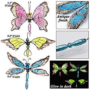 Juegoal 34 Inch Butterfly Garden Stakes Decor, Dragonfly Hummingbird Stakes, Glow in Dark Metal Yard Art for Mom, Mothers Day Ideal Gifts, Indoor Outdoor Lawn Pathway Patio Ornaments, Set of 3
