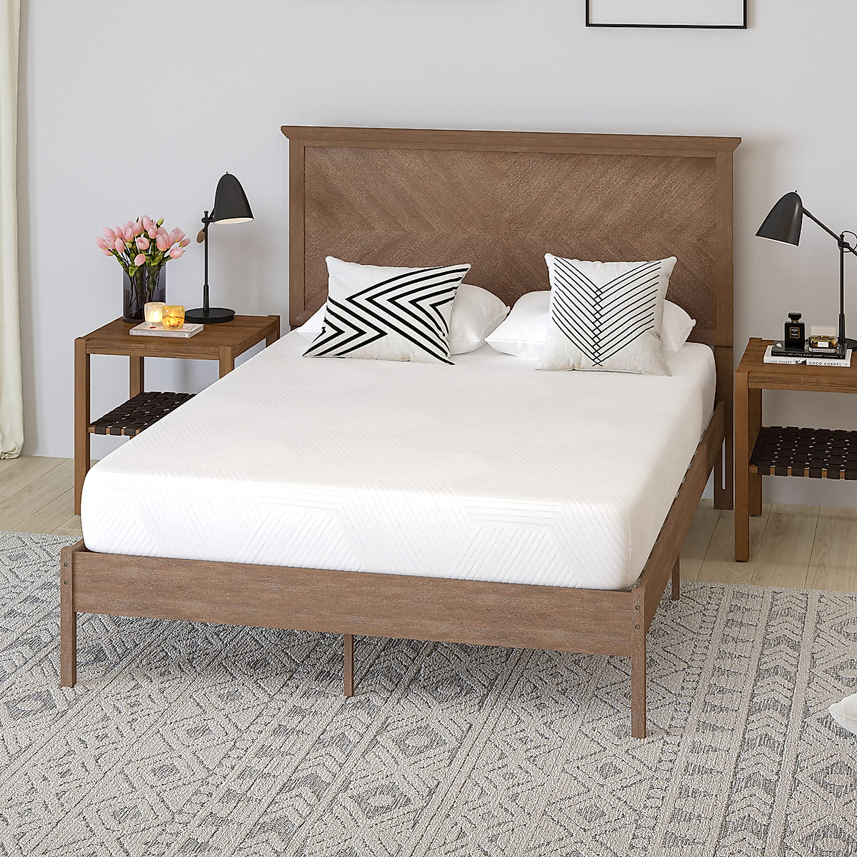 Merrick Lane Iris 8" Full Mattress - 6" Poly Base - Green Tea Cooling Gel - 2" Charcoal Infused Gel Memory Foam - CertiPUR-US Certified Foam - Mattress in a Box