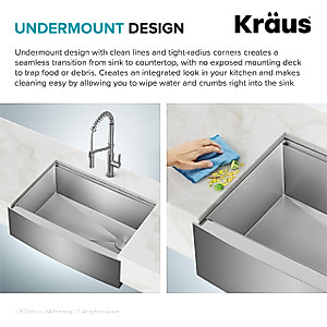 KRAUS Kore Workstation 33-inch Farmhouse Flat Apron Front 16 Gauge Single Bowl Stainless Steel Kitchen Sink with Integrated Ledge and Accessories (Pack of 5), KWF410-33