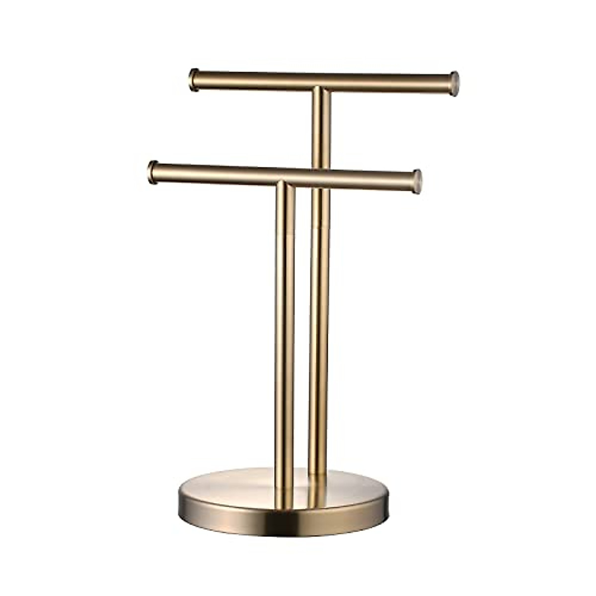 Towel Holder Stand Gold Brushed Hand Towel Holder Stand T-Shaped Towel Rack for Bathroom Kitchen Countertop, 2 Towel Rings, SUS304 Stainless Steel