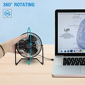 ALPIAZ 5 inch USB Fan, Portable Small Desk Fan, Mini Personal Fan with Two Speed Settings, Super Quiet Table Fan, Metal Design, 360° Up and Down, Perfect for Home Office