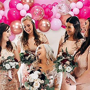 KAWKALSH 142Pcs Pink Balloon Garland Arch Kit, Hot Pink Rose Gold Metallic Confetti Balloons for Women Birthday Princess Theme Bridal Baby Shower Wedding Party Background Decorations