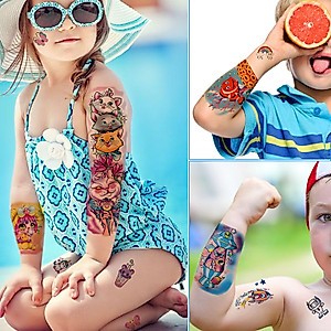 Tazimi 380 Styles (27 Sheets) Temporary Tattoo for kids-Full & Half Arm Tattoos Sleeves for Girls Boys Marine Life Space Ship Racing Car Forest Animals Dinosaur Cartoon Tattoos Stickers for Kids