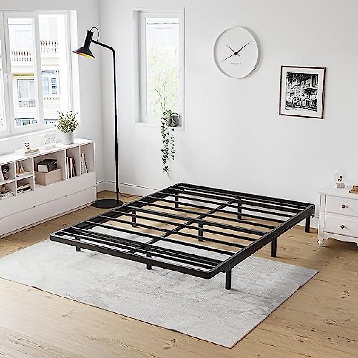 Aardhen California King 2 Inch Box Spring & Bed Slat Replacement/Metal Frame with Steel Slats/Quick Lock Bunkie Board/Easy Assembly