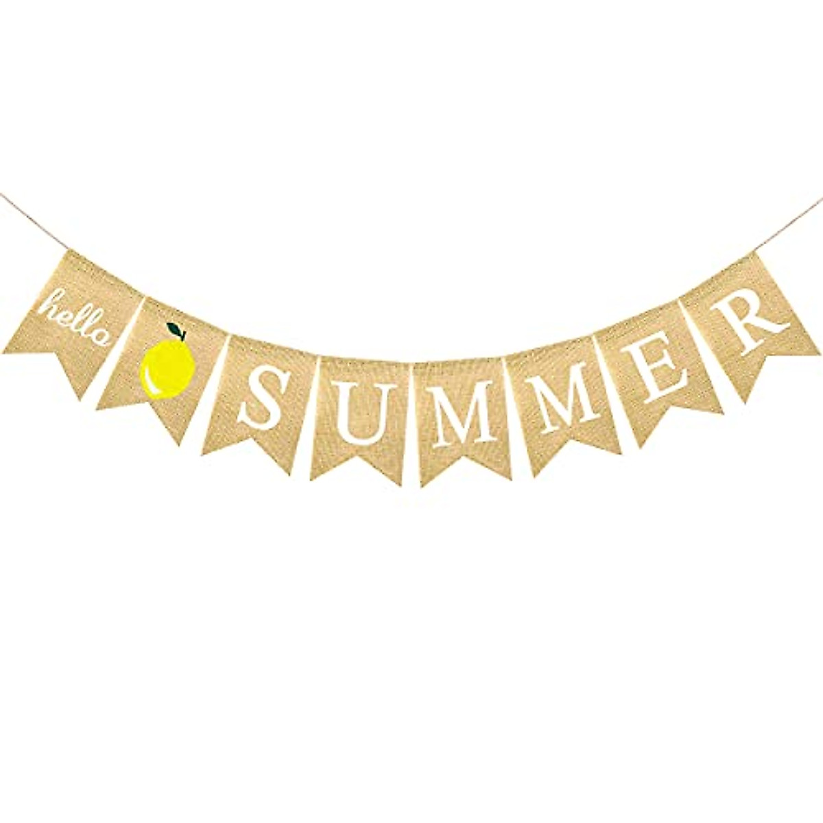 FAKTEEN Hello Summer Burlap Banner with Lemon Bunting for Hawaiian Summer Party Supplies Garland Home Mantel Fireplace Decorations