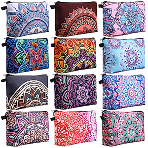 Sanwuta 12 Pieces Cosmetic Bags Makeup Bags Printed Roomy Toiletry Bag Waterproof Beauty Bag Organizer Pouches with Zipper Makeup Accessories for Women(Classic Style)