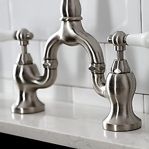 Kingston Brass KS7758PLBS English Country Bridge Kitchen Faucet, Brushed Nickel