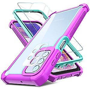 KSELF Case for Samsung Galaxy A23 5G Case with 9H Tempered Glass Screen Protector and Lens Glass, Full Body Protective Hybrid Dual Layer Shockproof Cover Case for Samsung A23 5G (Purple)